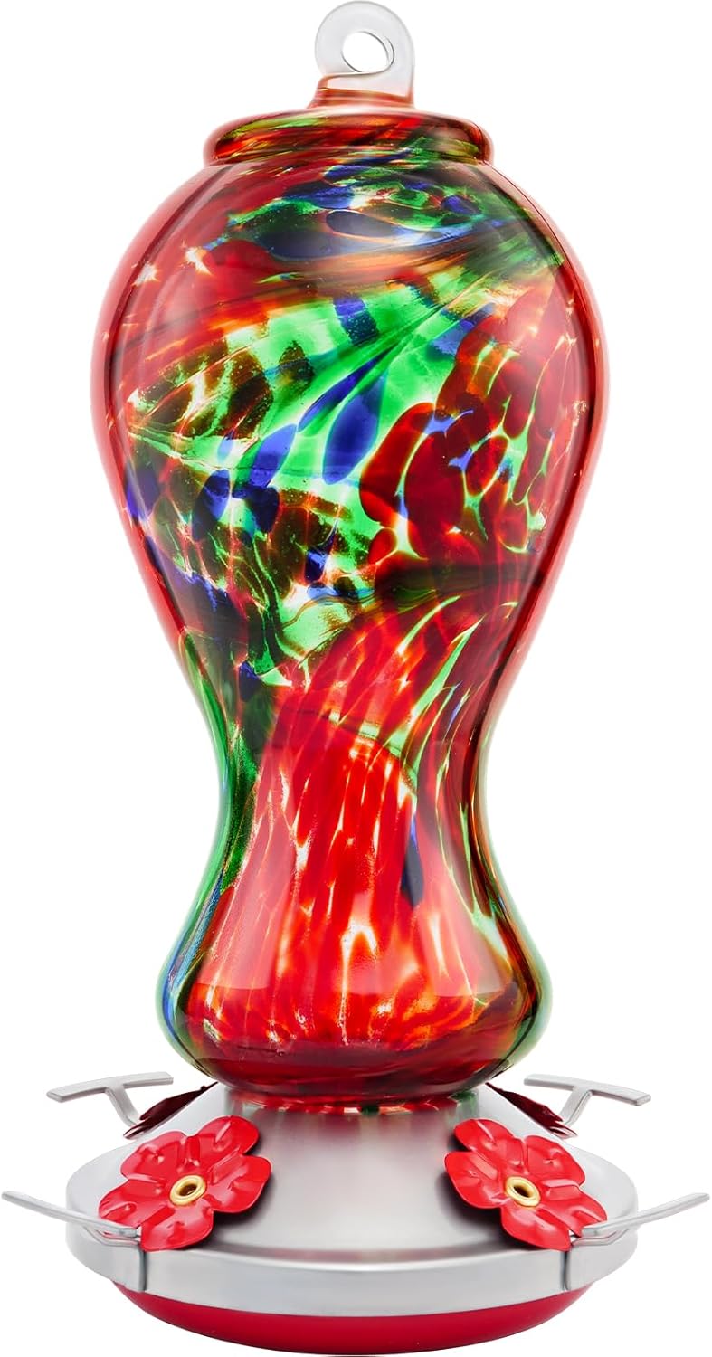 Amazon.com : REHBORT Blown Glass Hummingbird Feeder, Unique Hummingbird ...
