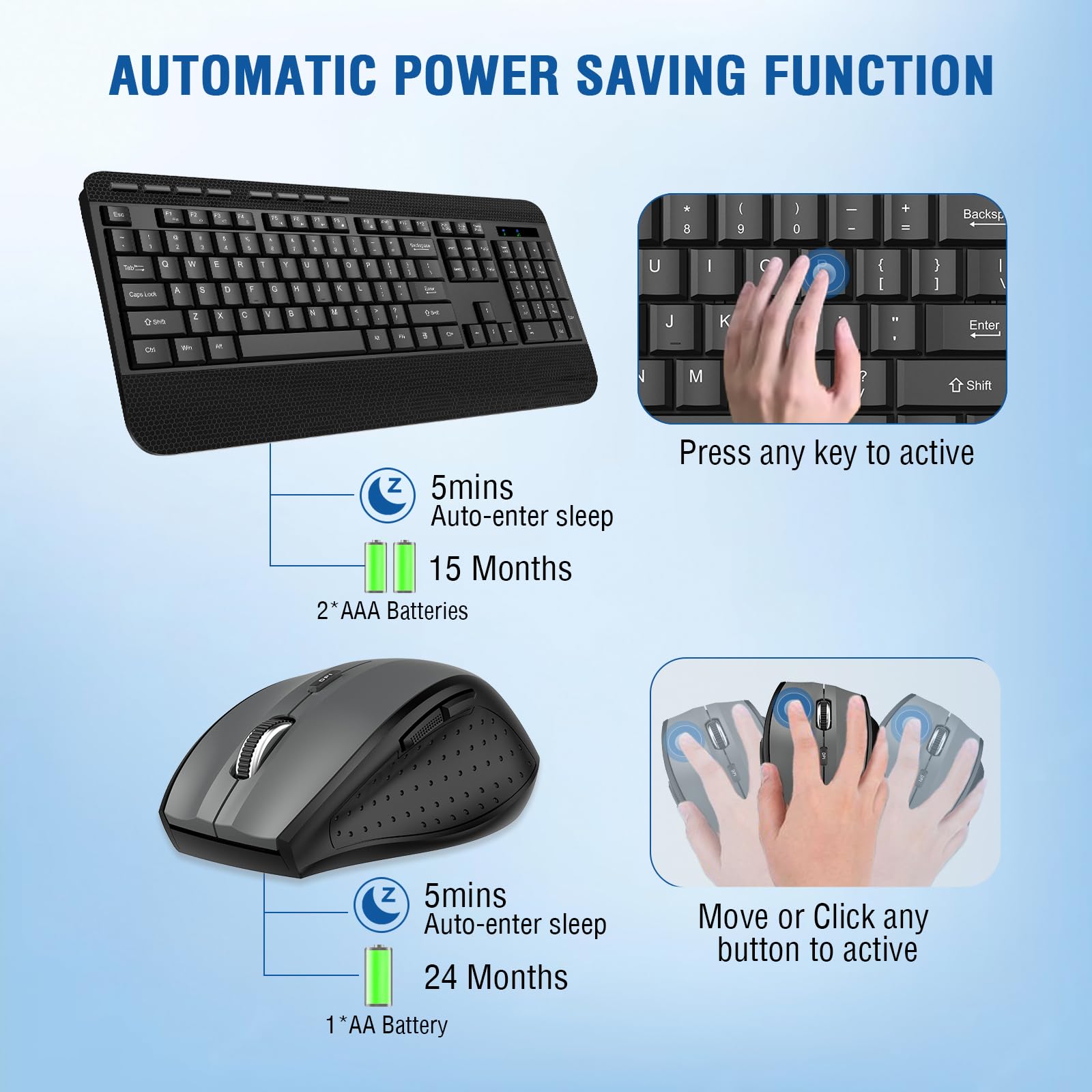 Wireless Keyboard And Mouse Combo Edjo 24g Full Sized Ergonomic Keyboard