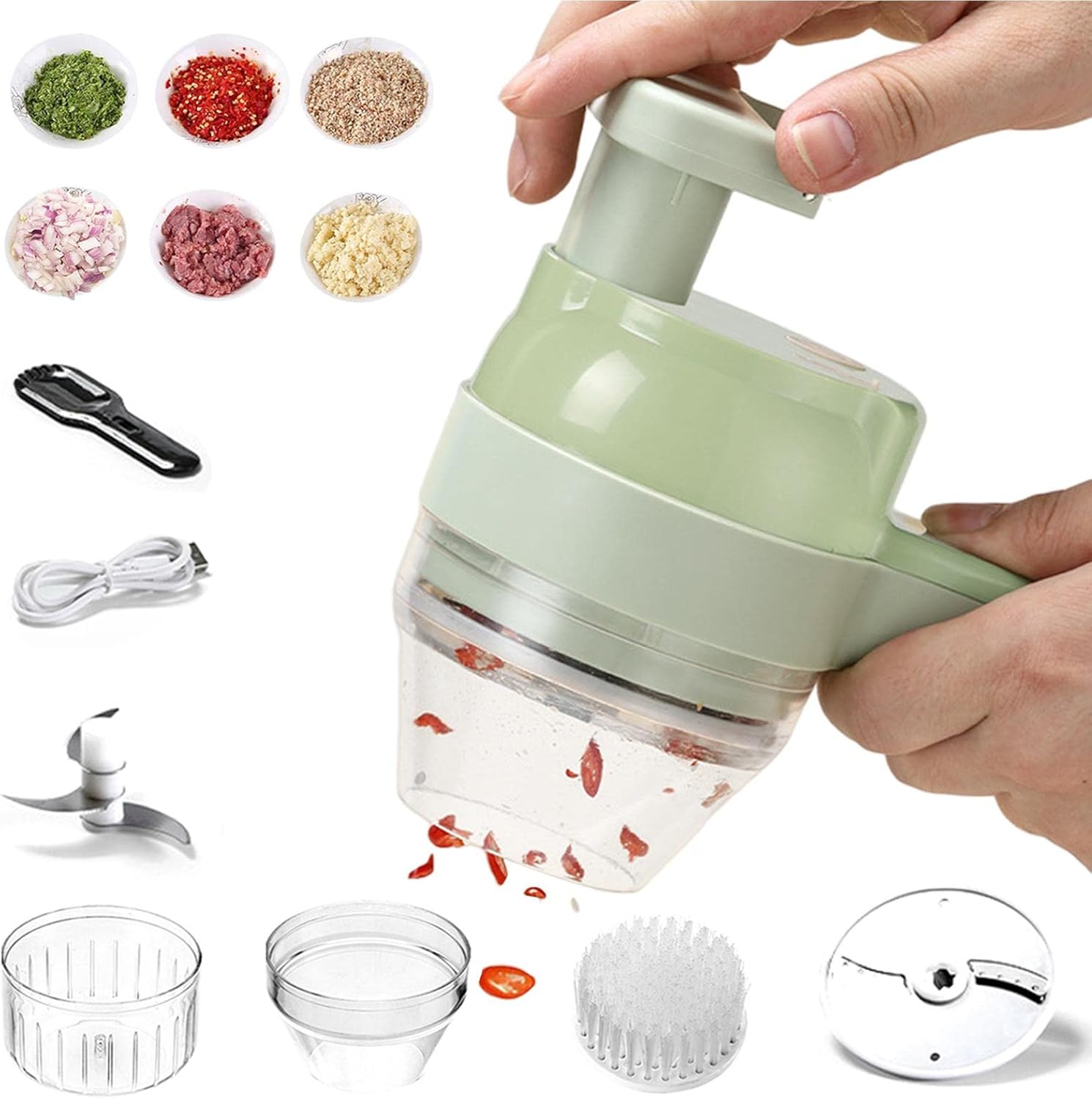 Amazon.co.jp: Electric Garlic Chopper | 4 in 1 Handheld Rechargeable ...