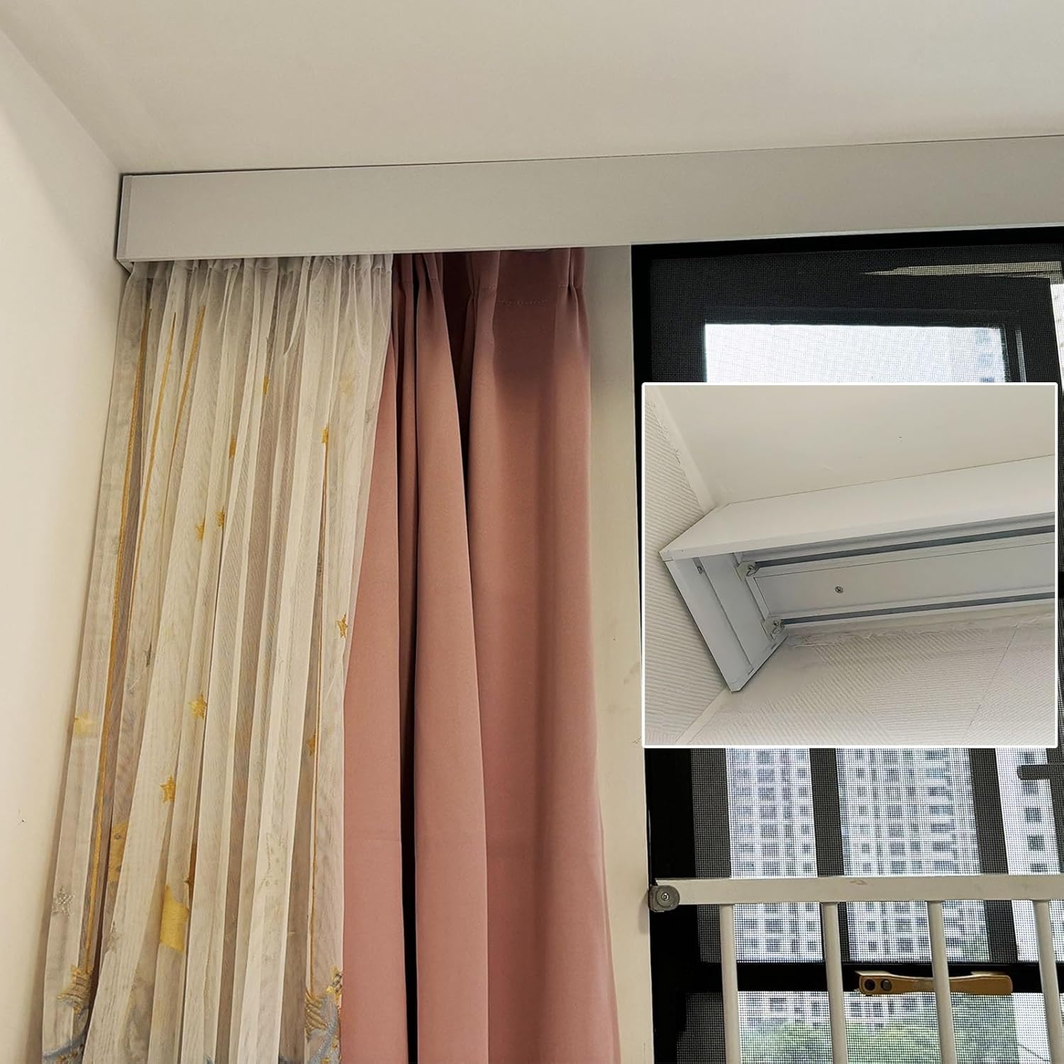 Double Curtain Track System with Ceiling Wall Mount Adjustable 1m/3.3ft ...