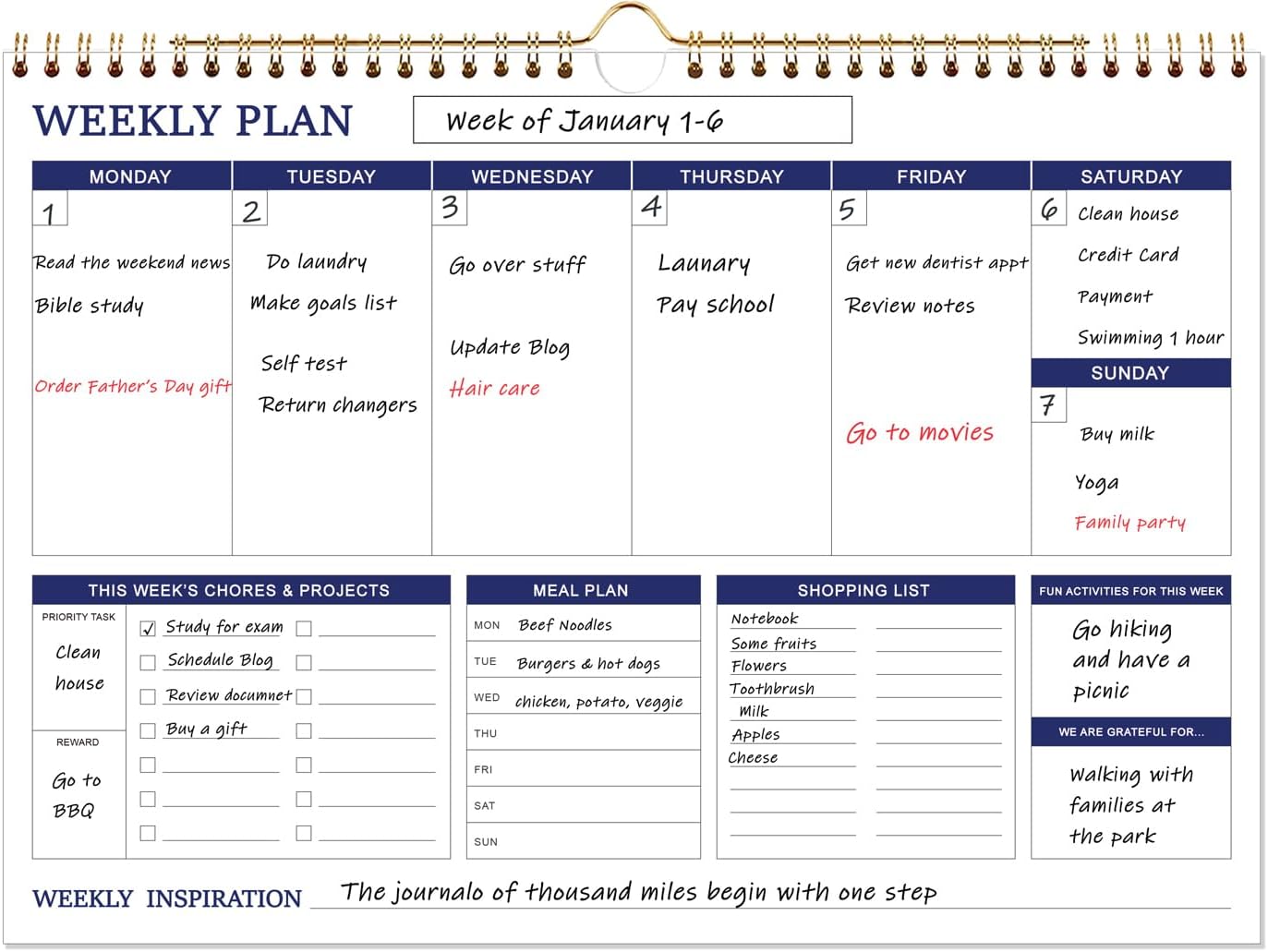 Amazon.com : Large Weekly Planner - 17" x 12" Spiral Weekly Calendar ...