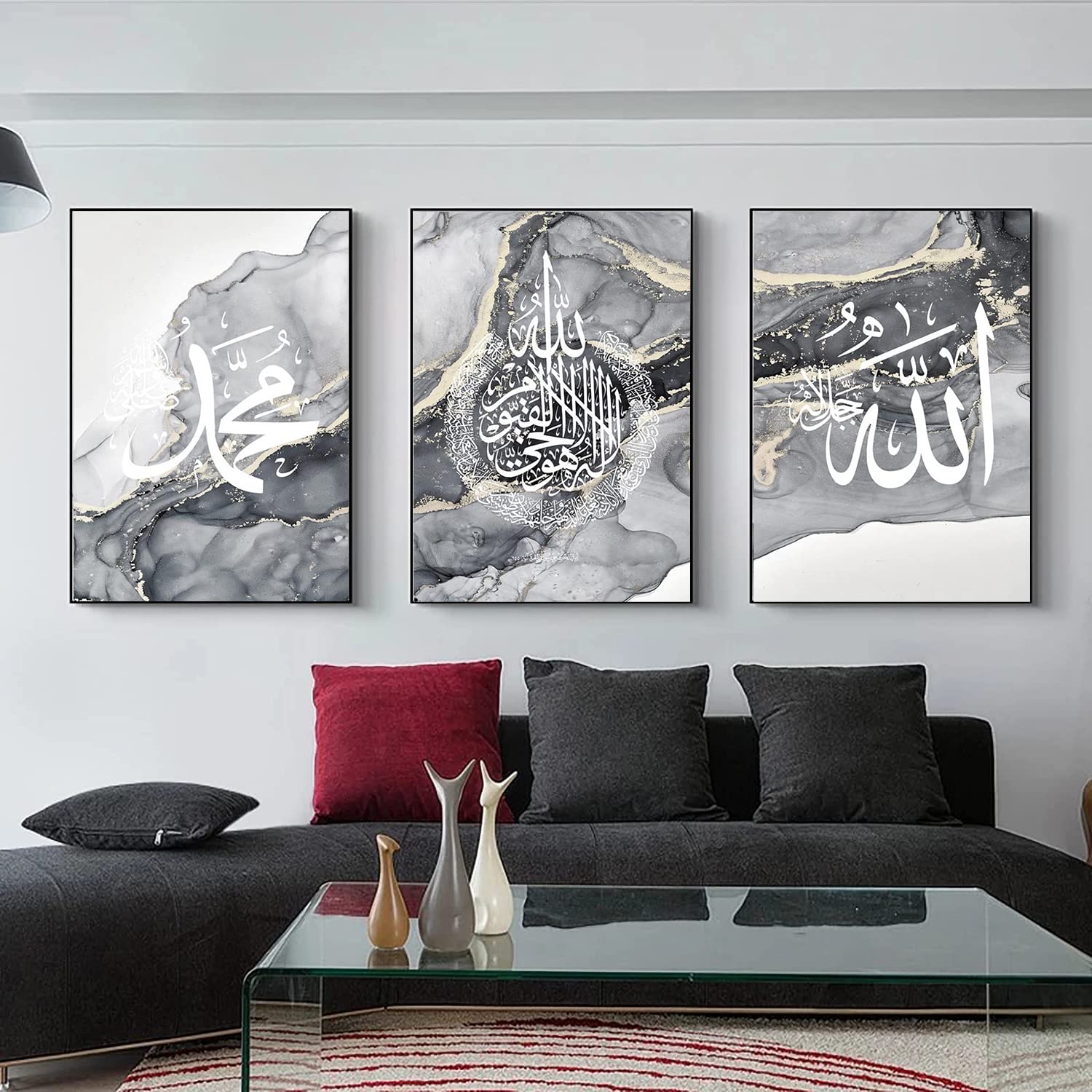 ZFTCN Islamic Arabic Calligraphy Canvas Painting, Silver Marble ...