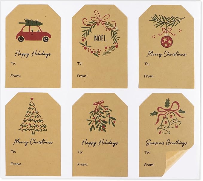 120 Pcs Kraft Christmas Labels - Self Adhesive Gift Wrap Tags ...