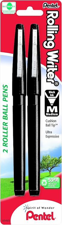 Amazon.com: Pentel Rolling Writer Roller Ball Pen, Medium Line, Black ...
