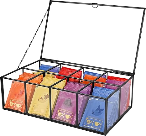 Amazon.com: REDHUGO Glass Tea Bag Organizer with 8 Compartments ...