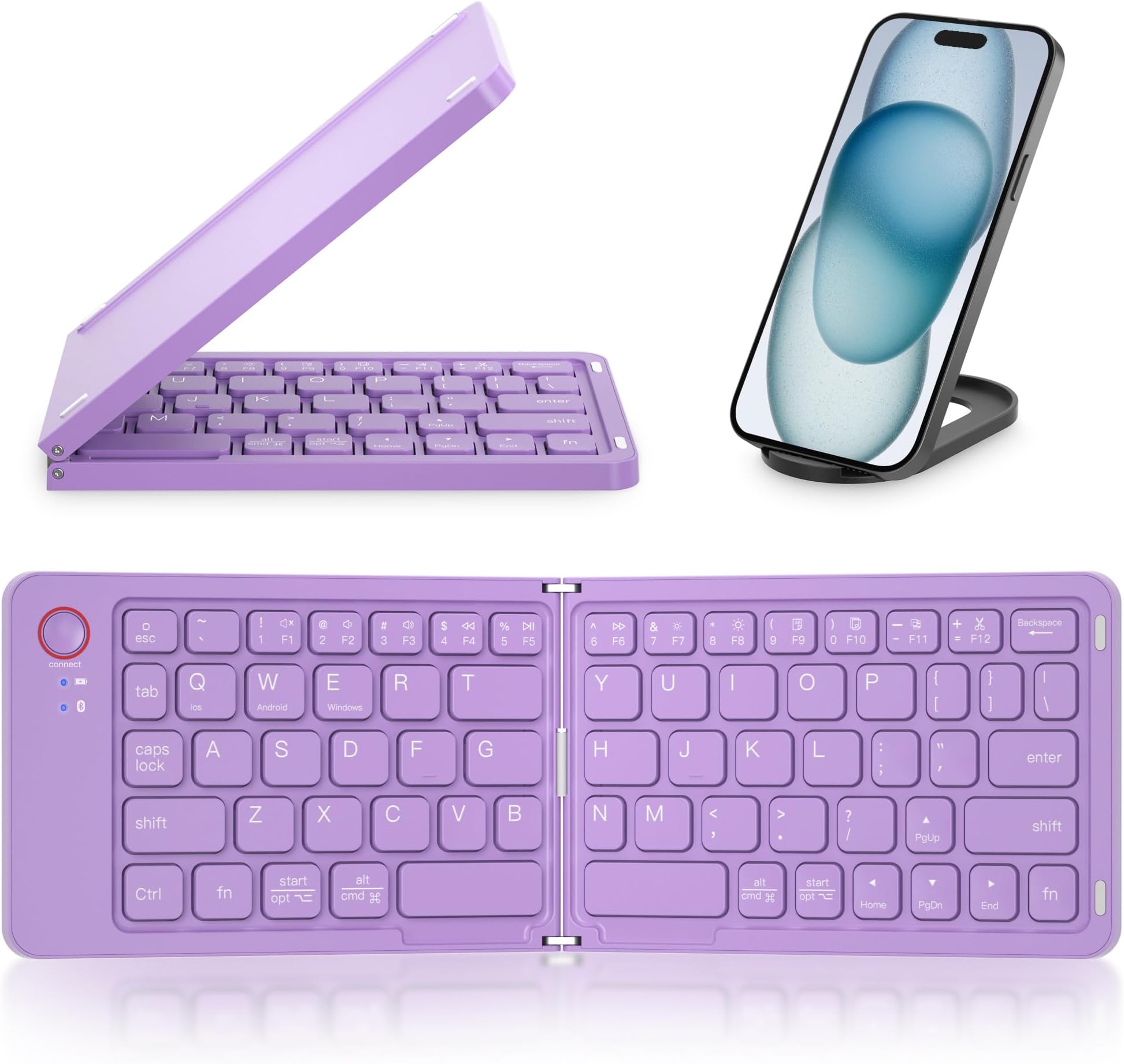 Amazon.com: JPHTEK Mini Foldable Bluetooth Keyboard - Portable Wireless Full Size Keyboard (Sync ...