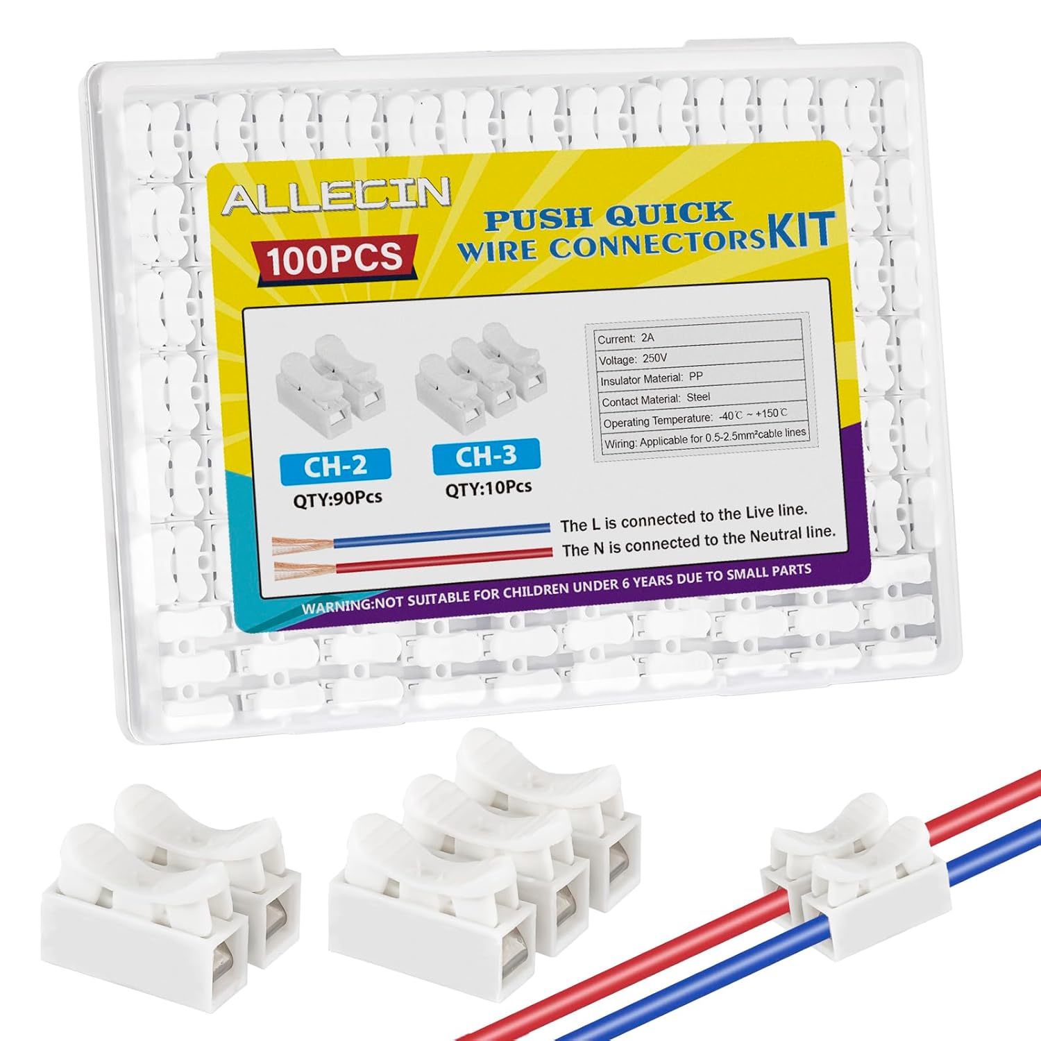 ALLECIN Push Quick Wire Cable Connector 2A 250V 2Pin 3Pin Spring Push ...