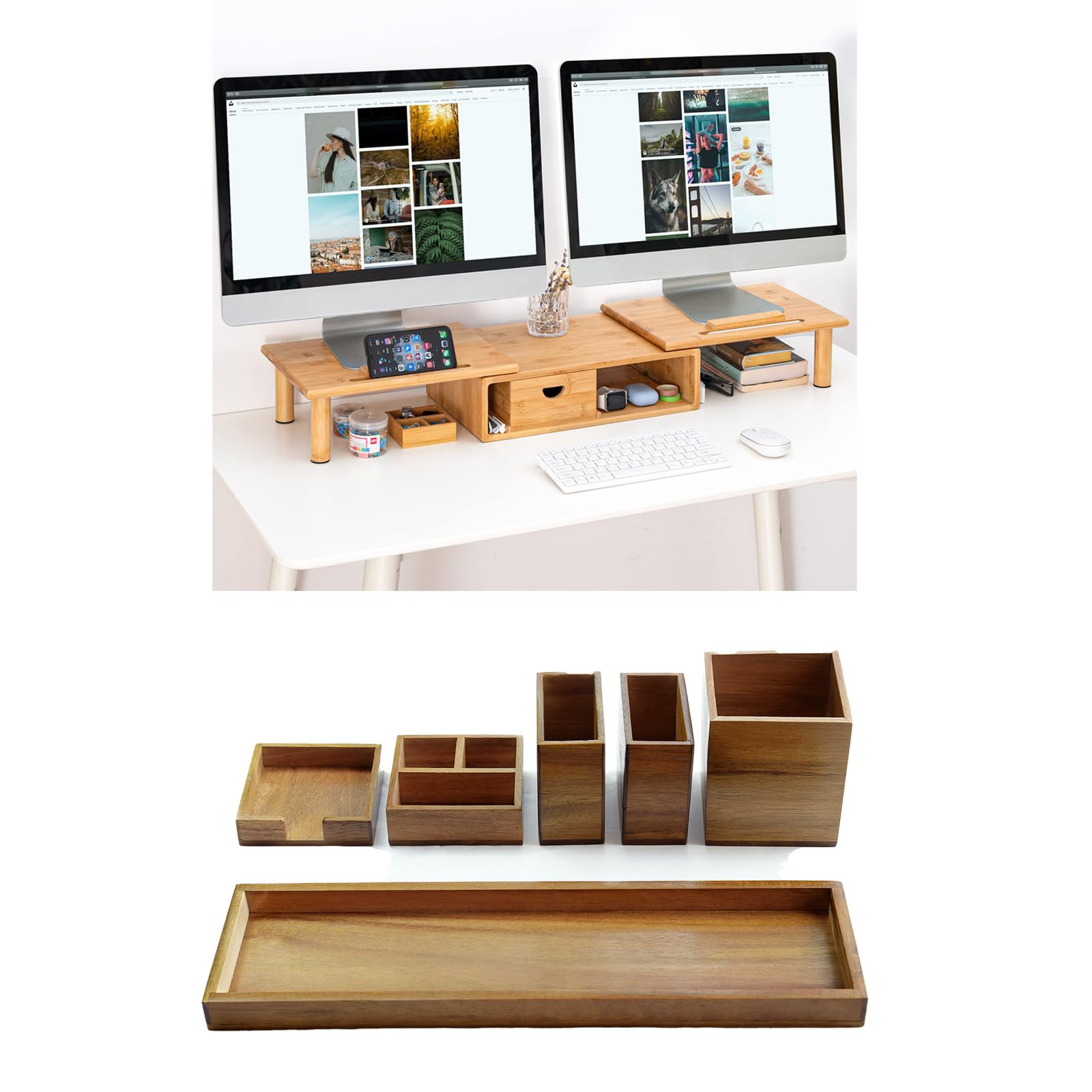 Amazon.com: ROCDEER Dual Monitor Stand Riser with Drawer for Desk ...