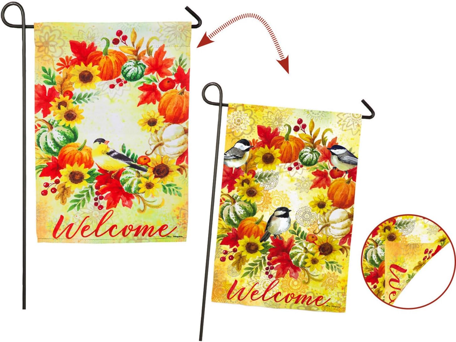 Amazon.com : Evergreen Fall Wreath and Chickadees Suede Garden Flag, 12 ...