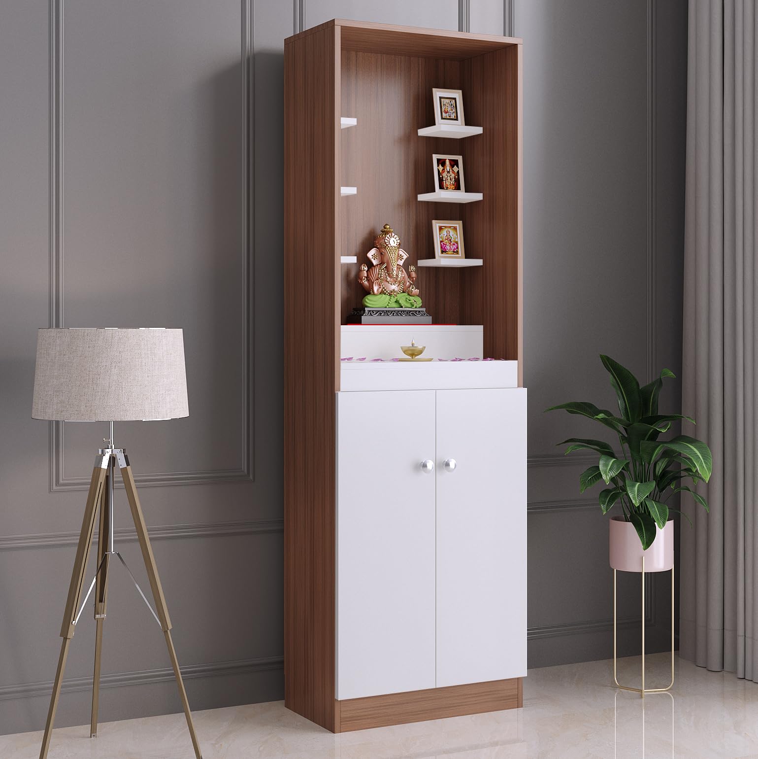 FURNEASER Adya Engineered Wood Pooja Mandir for Home | Modern Designe ...