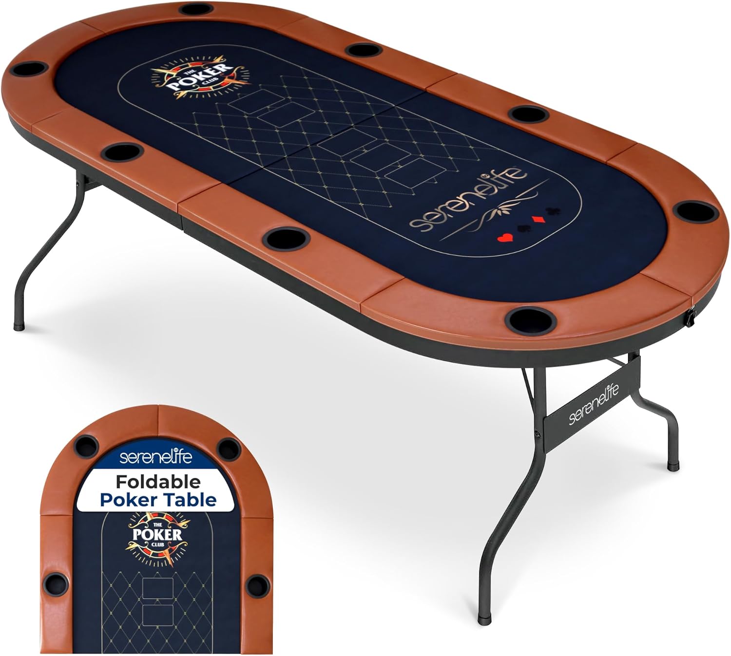 Amazon.com: SereneLife 6ft Foldable Poker Game Table, 8 Player Casino ...