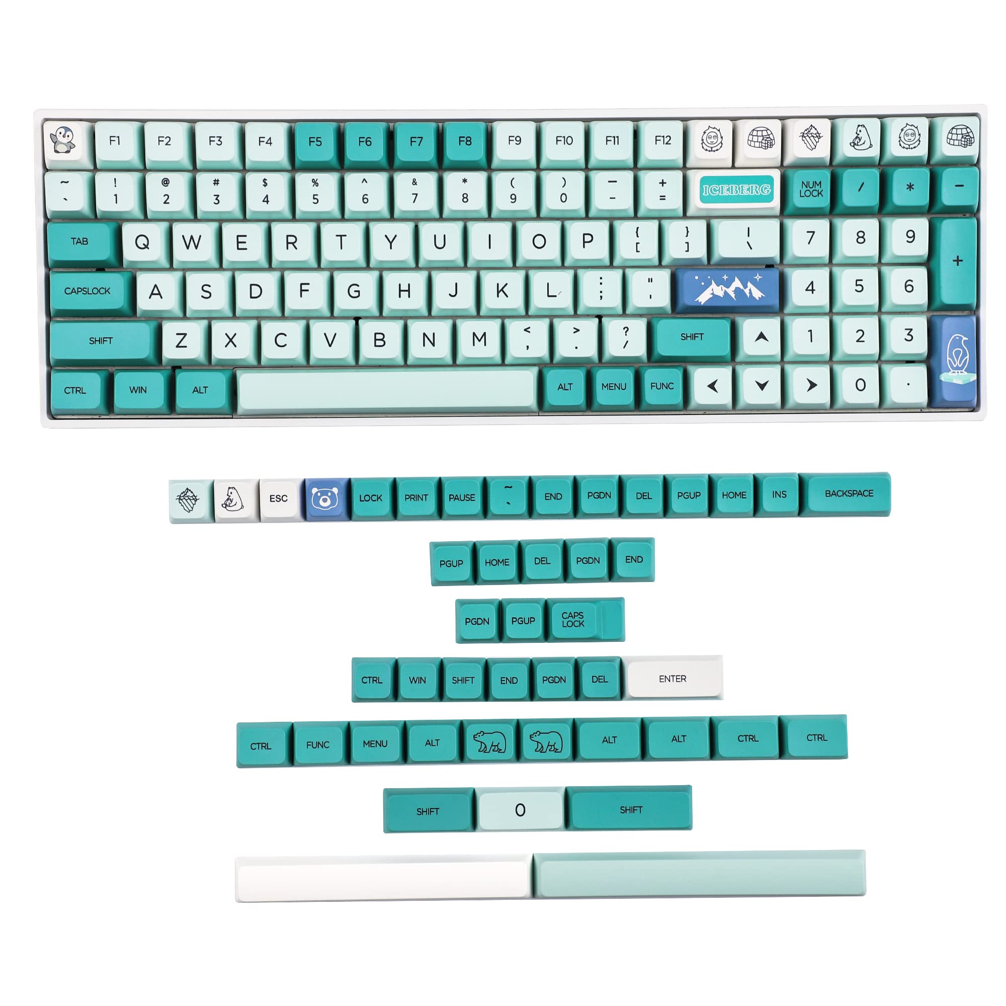 Buy 145 Iceberg MDA Profile Dye Sub Keycaps Ergonomic Thick PBT Keycap ...