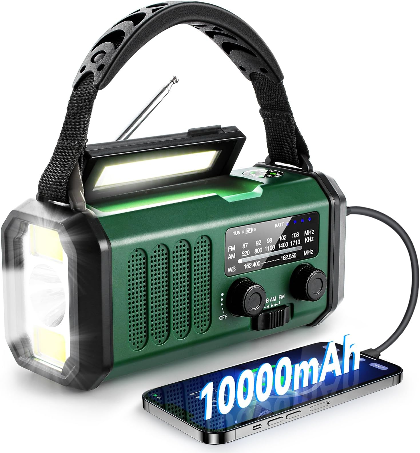 Amazon.com: 10000mAh Emergency Hand Crank Radio with LED Flashlight, AM ...