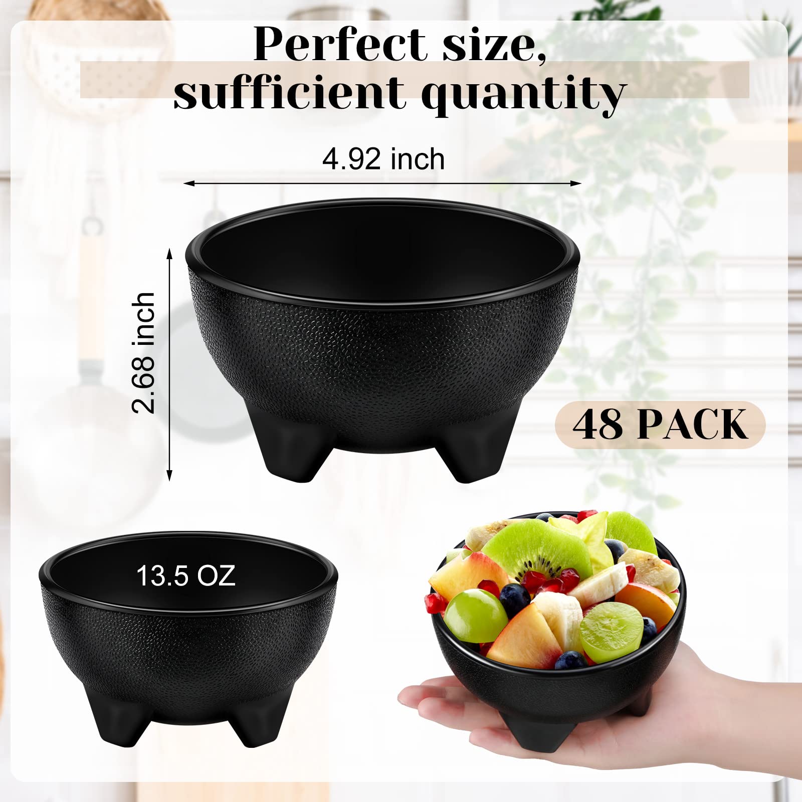 Zubebe Set of 48 Black Salsa Bowls 13.5 oz Salsa Guacamole Plastic ...
