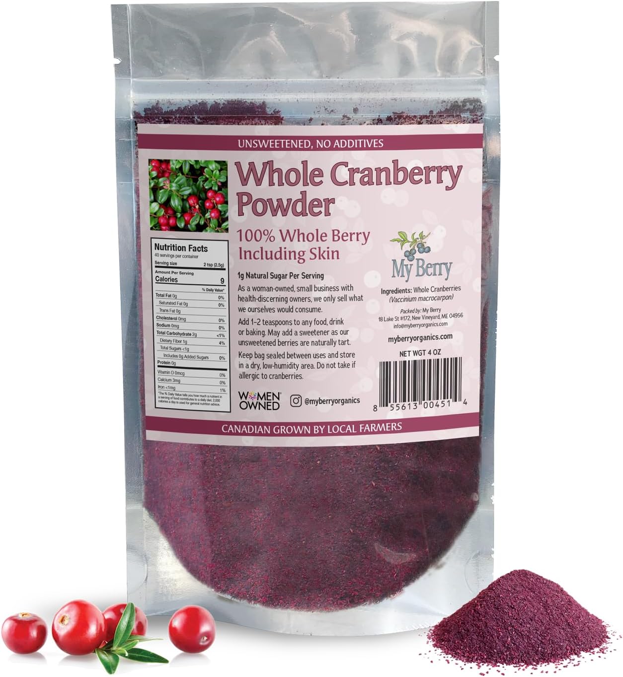 Amazon.com: Unsweetened Whole Cranberry Powder by My Berry | 4oz | No ...