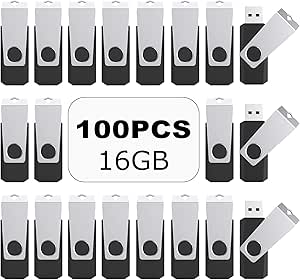 TOPESEL Pack of 100 16 GB Bulk USB 2.0 Flash Drive Swivel Memory Stick Thumb Drives Pen Drive ...