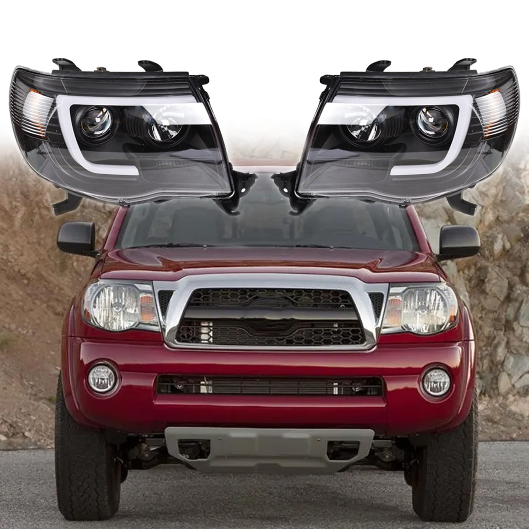 GXYWADY Headlight Replacement for 2005-2011 Tacoma Black Smoke ...