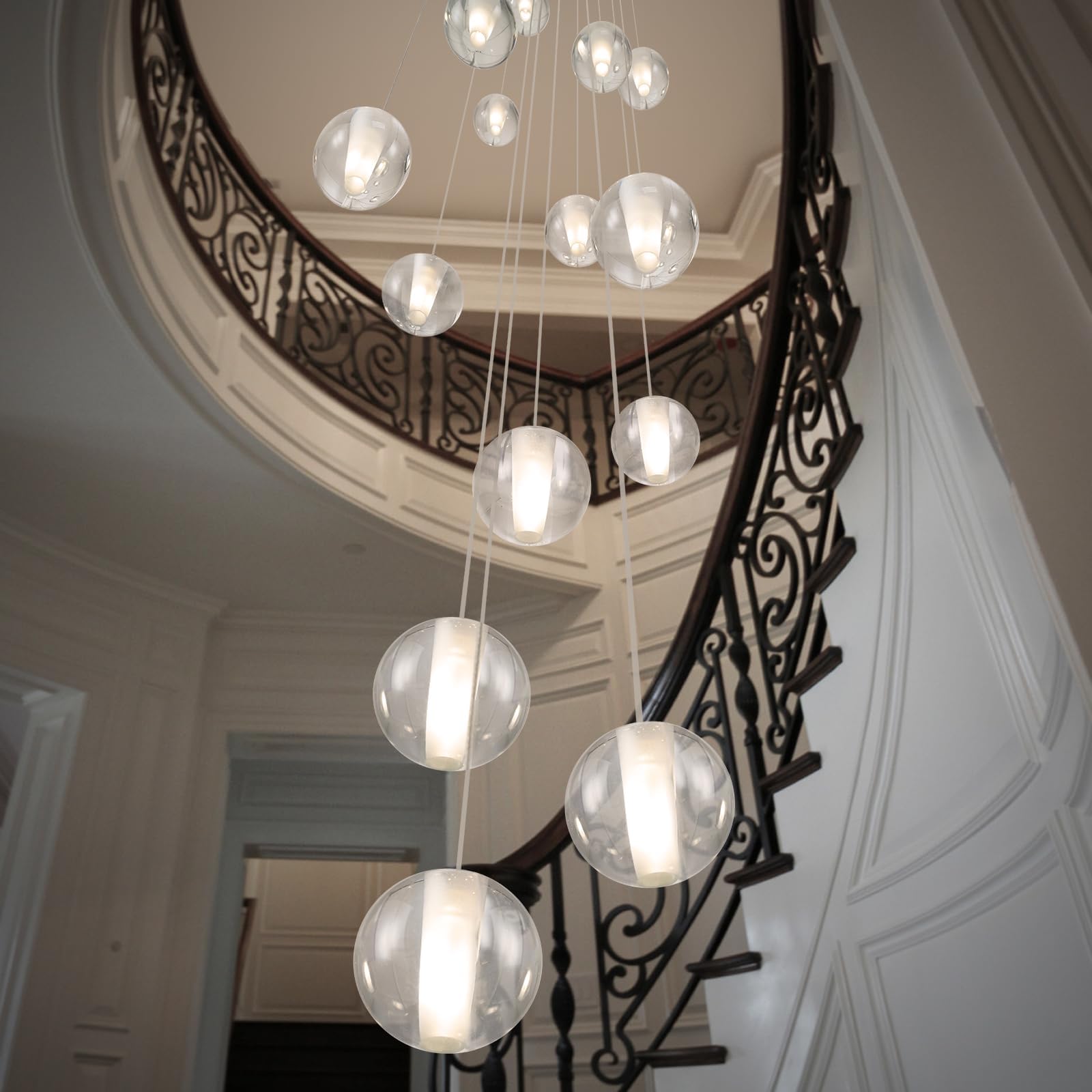 GINSENGLUX Modern Staircase Chandelier Crystal Pendant Light Raindrop ...