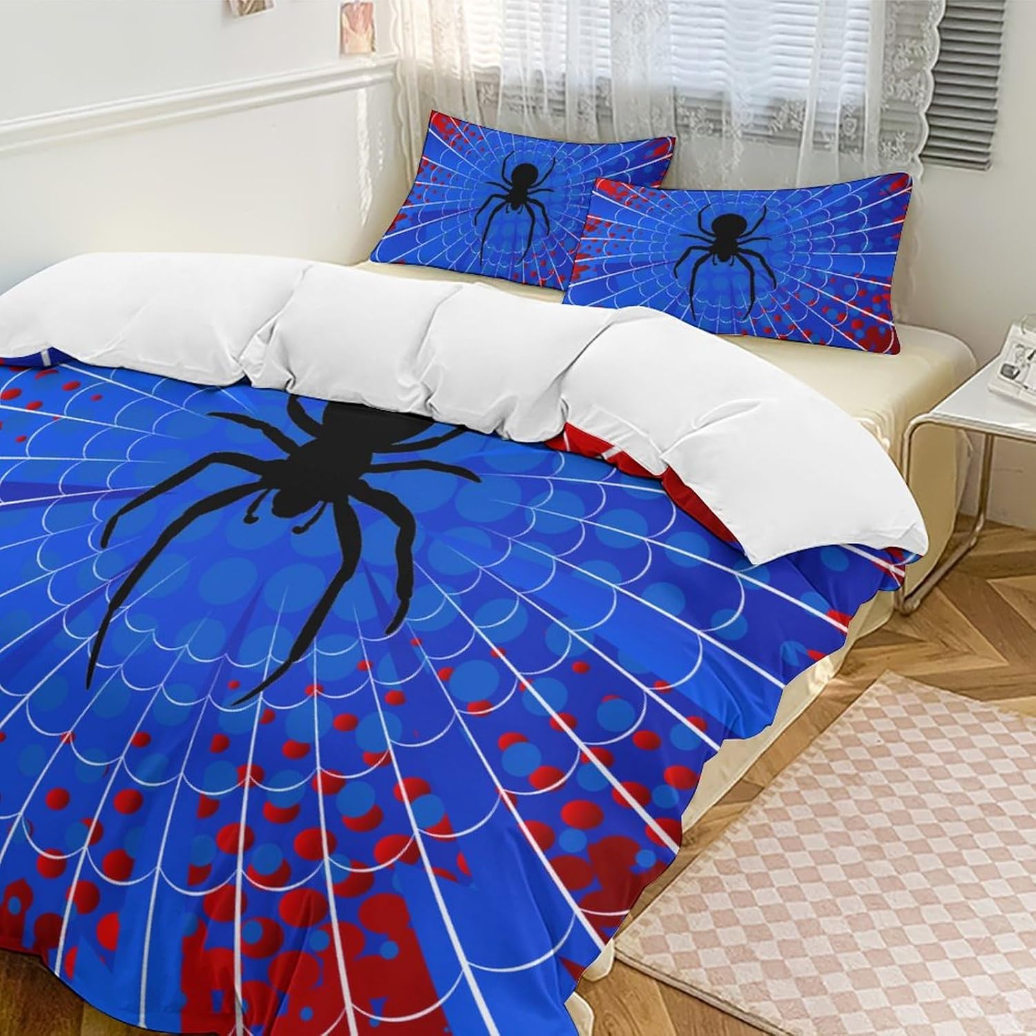Amazon.com: Spider Web Duvet Cover Sets (3 Piece) Cartoon Theme Blue ...