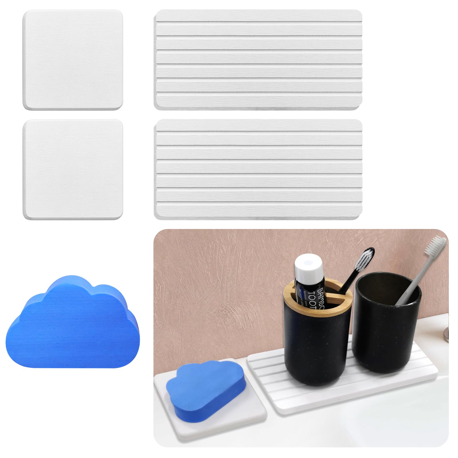 Daily Treasures Set of 4 Water Absorbent Diatomite Coasters, Water ...