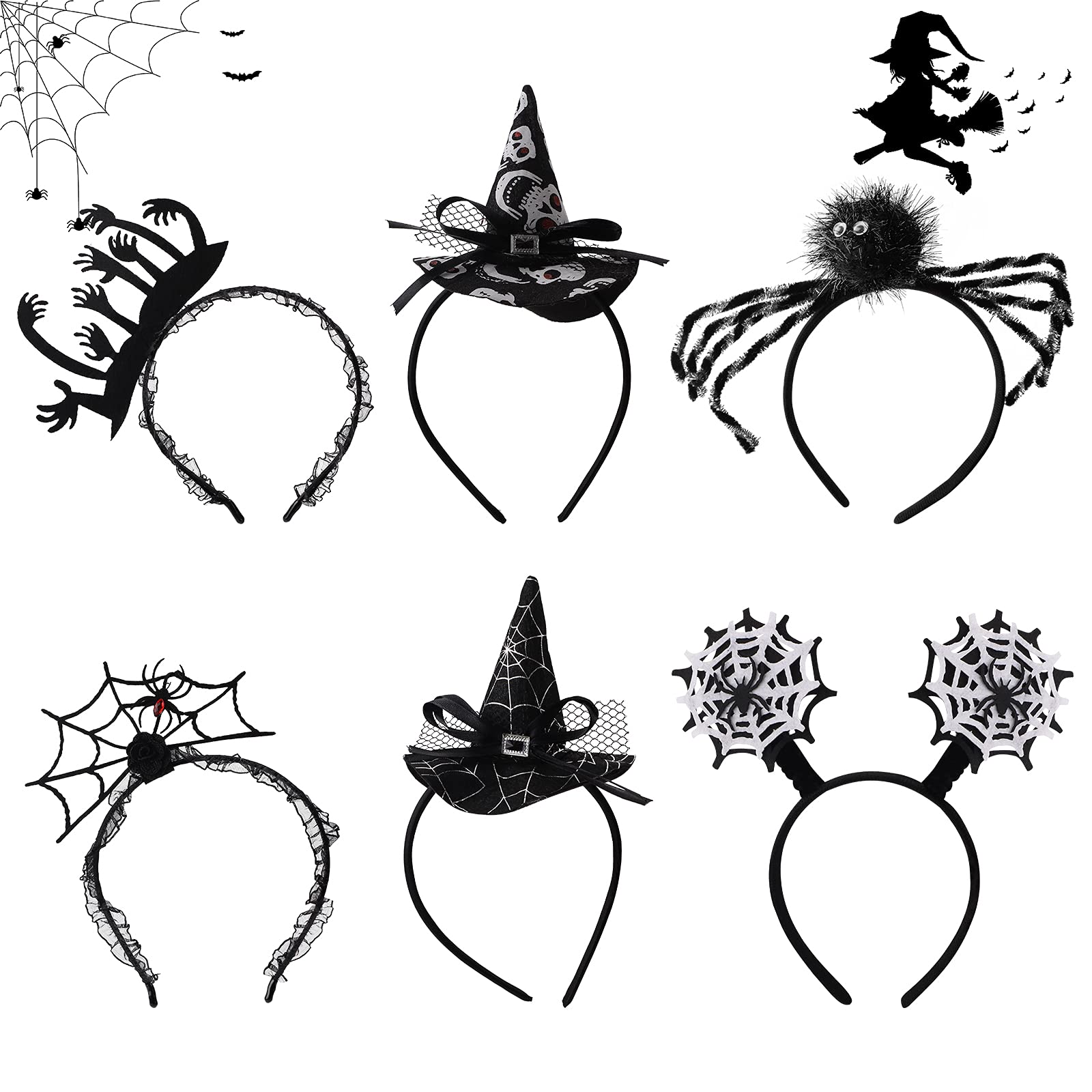 1 x Brand New GLAITC Halloween Headbands Witch Spider Hat Headbands 6 ...