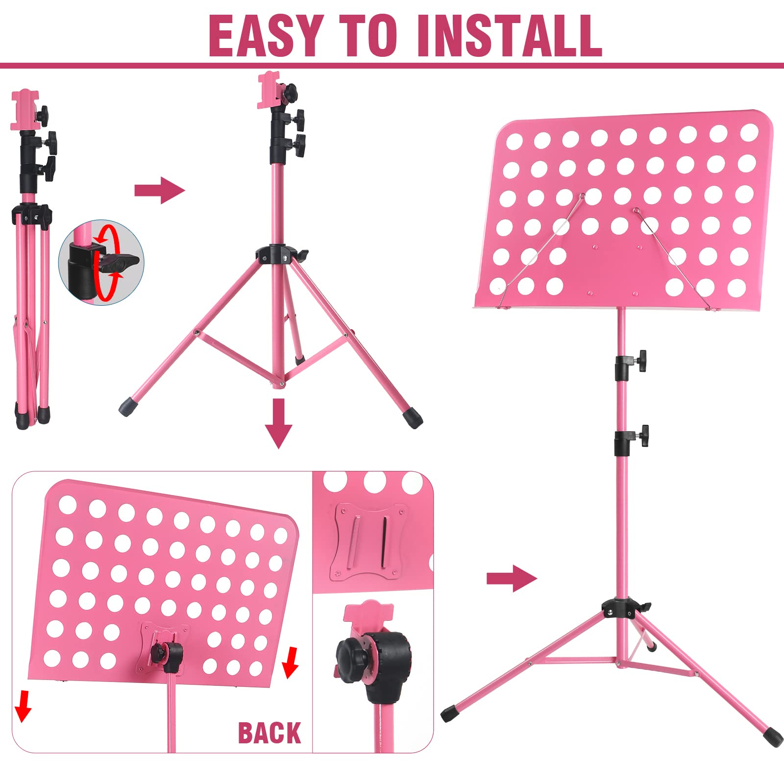 Snapklik.com : Lotmusic Pink Music Stand, Portable Music Sheet Stand ...