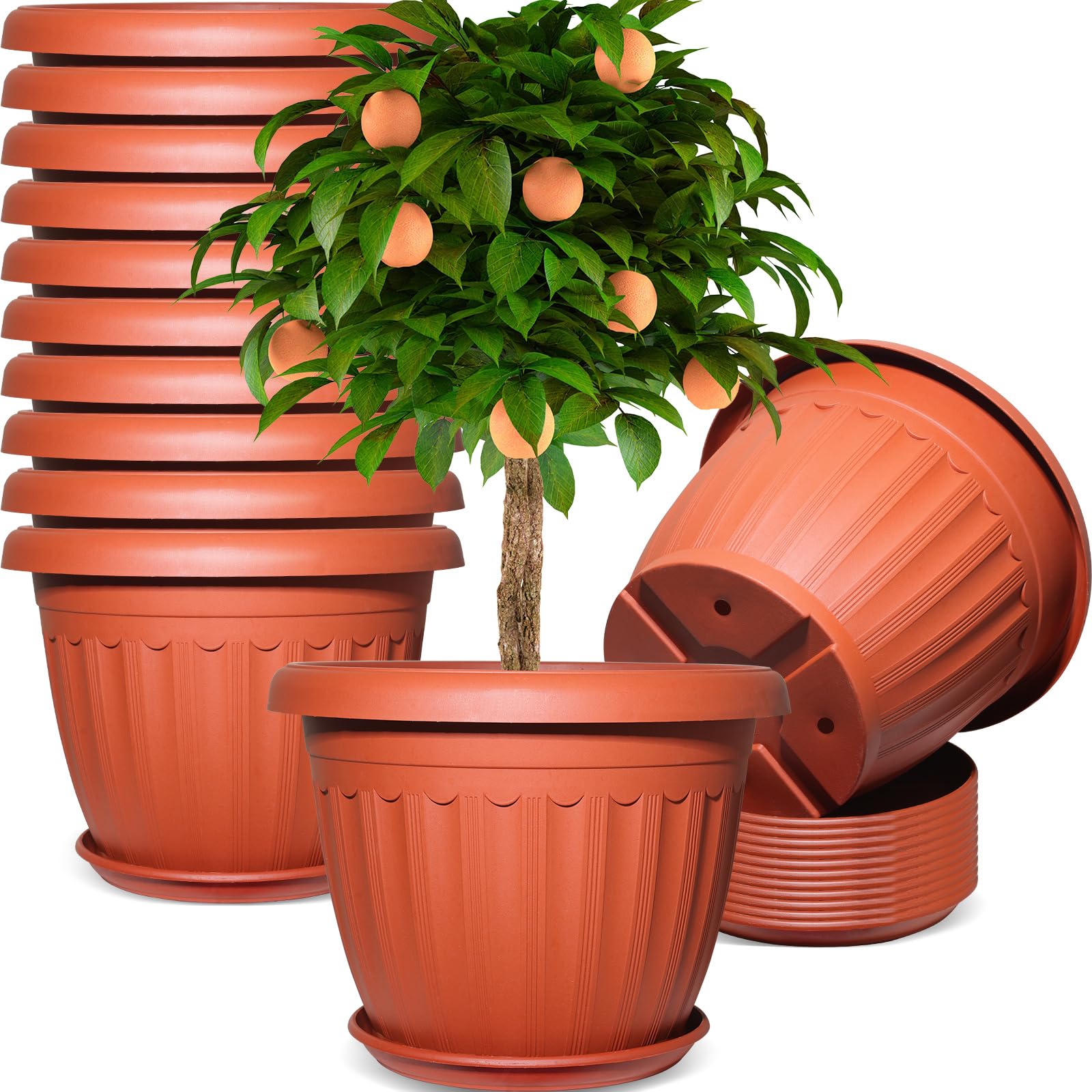 Amazon.com: Tcevily 12 Pack 12 Inch Plastic Plant Pots with Saucers ...
