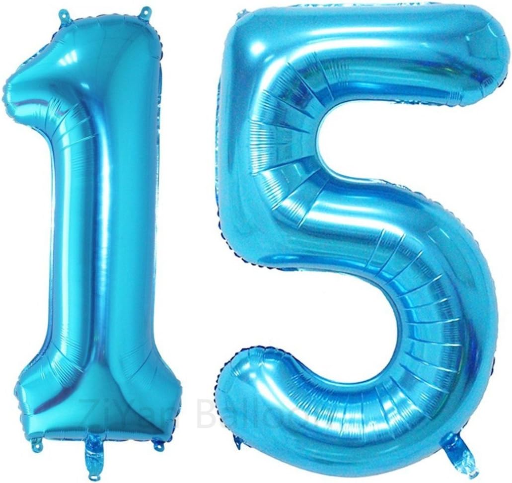 Amazon.com: ZiYan 40 Inch Giant 15th Blue Number Balloons,Birthday ...