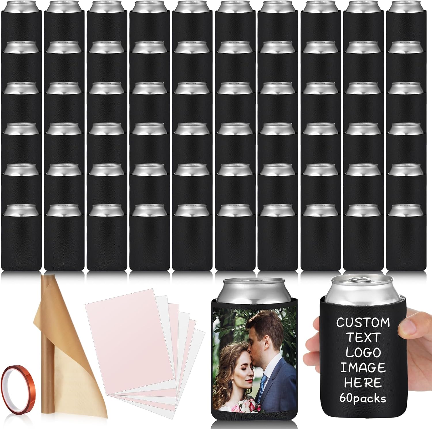 Amazon.com: Ziliny 60 Pieces Beer Can Coolers with Sublimation Paper ...