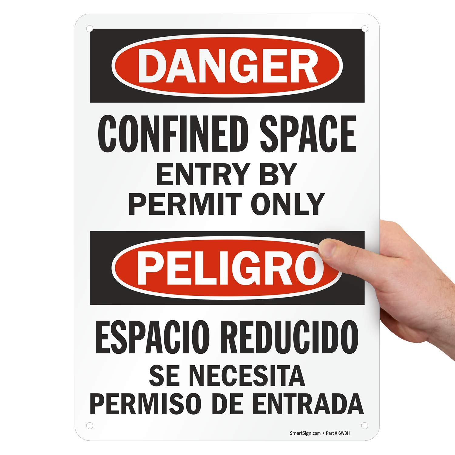 Buy SmartSign "Danger - Confined Space, Entry By Permit Only" Bilingual ...