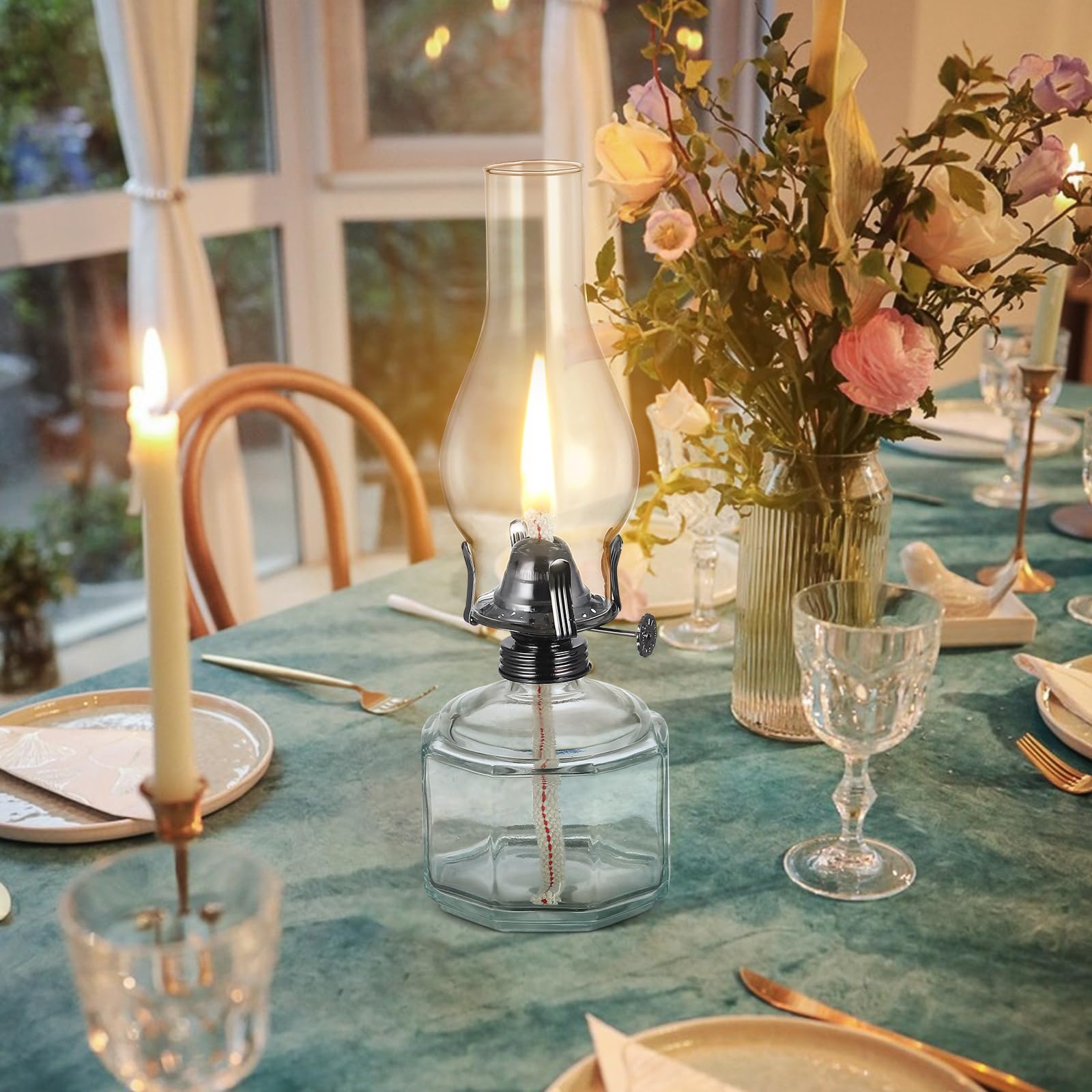 DNRVK 2 Pack Large Oil Lamp Vintage Glass Kerosene Lamp Antique Black ...