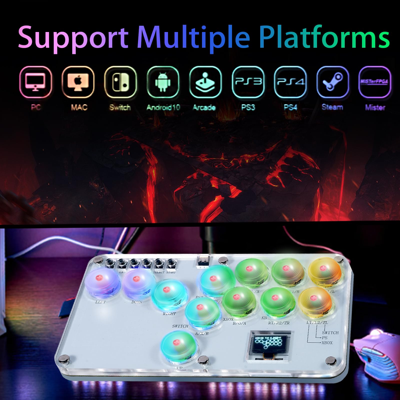 Custom RGB Arcade Keyboard BITFUNX 12-Key Leverless Arcade Controller ...