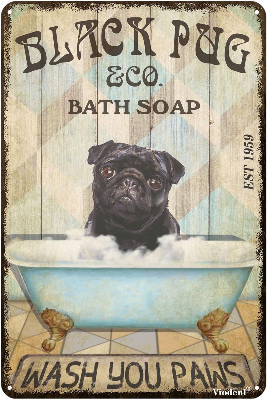 Amazon.com : Funny Tin Signs Black Pug Bath Soap Co. Wash Your Paws Tin ...