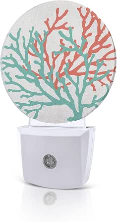Teal Red Coral Round Night Lights Plug into Wall, Dusk to Dawn Sensor ...