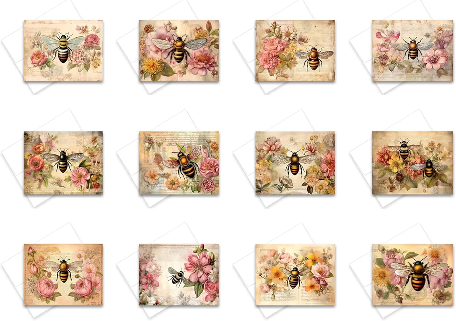 Amazon.com : Aria Rae Design Assorted Vintage Bee Greeting Cards, Set ...