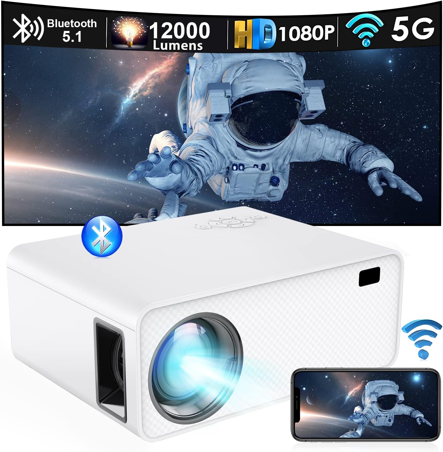 Wielio Beamer mit WiFi and Bluetooth, 12000 Lumens Mini Video Projektor ...