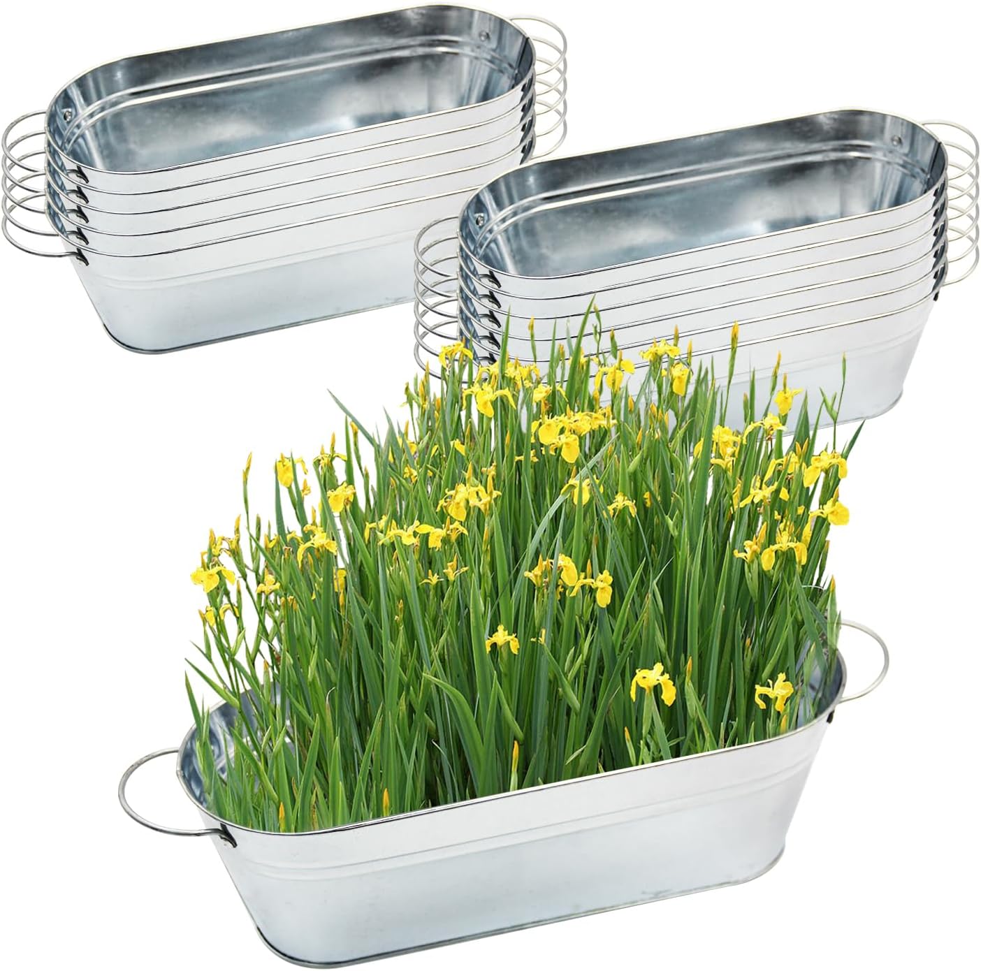 Amazon.com : Romuss 12 Pcs Galvanized Oval Planters with Handles Rustic ...