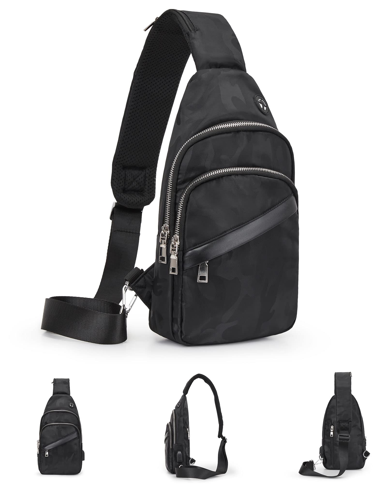 Amazon.com | SEAFEW Black Sling Crossbody Backpack Shoulder Messenger ...