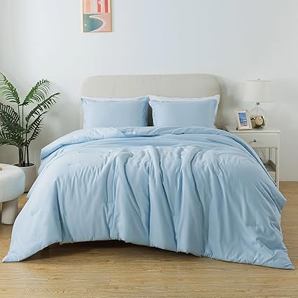 Amazon.com: Caressma Light Blue Comforter Set Twin Size, Solid ...