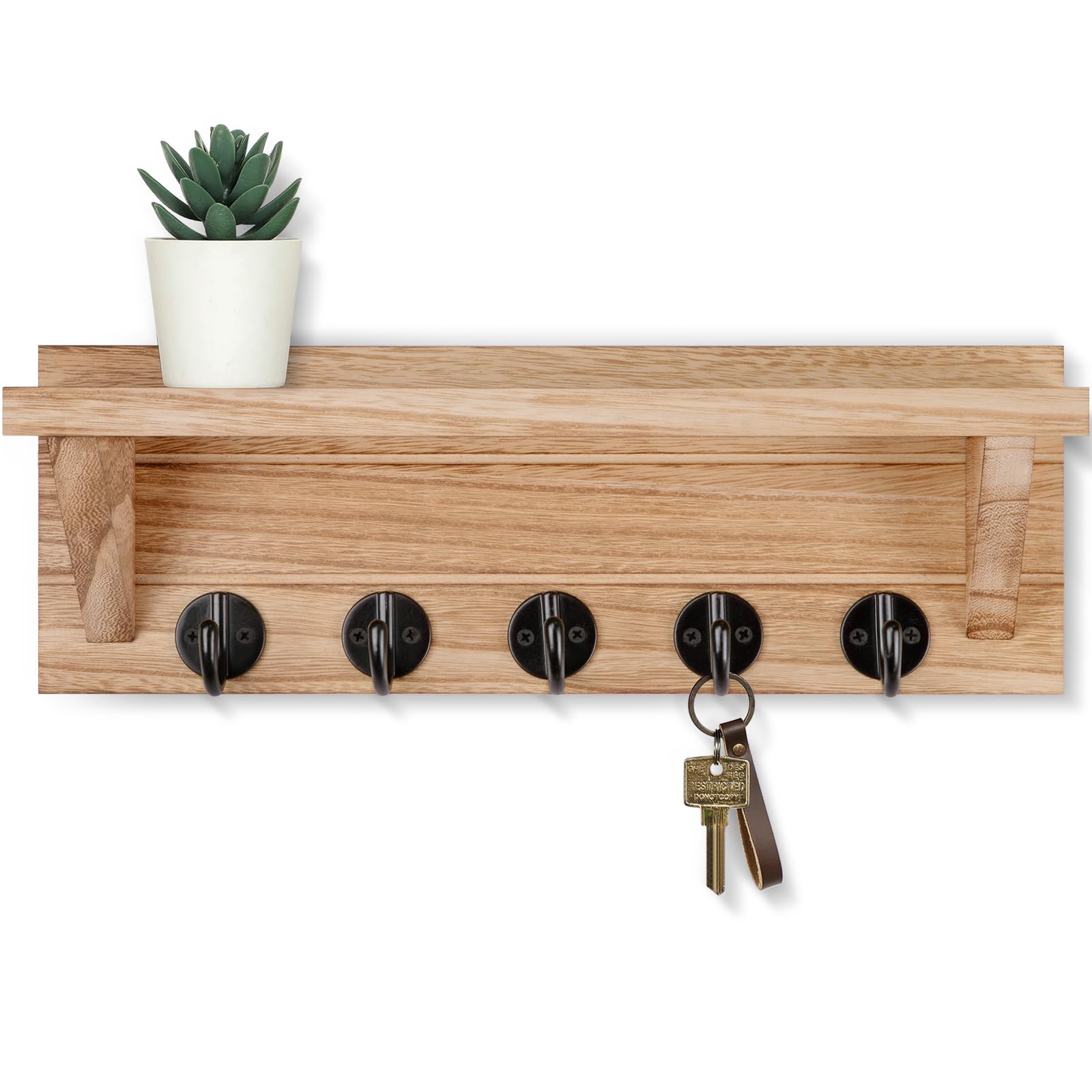 Amazon.com: Lwenki Wall Key Holder with Shelf, Rustic Shelf with Hooks ...
