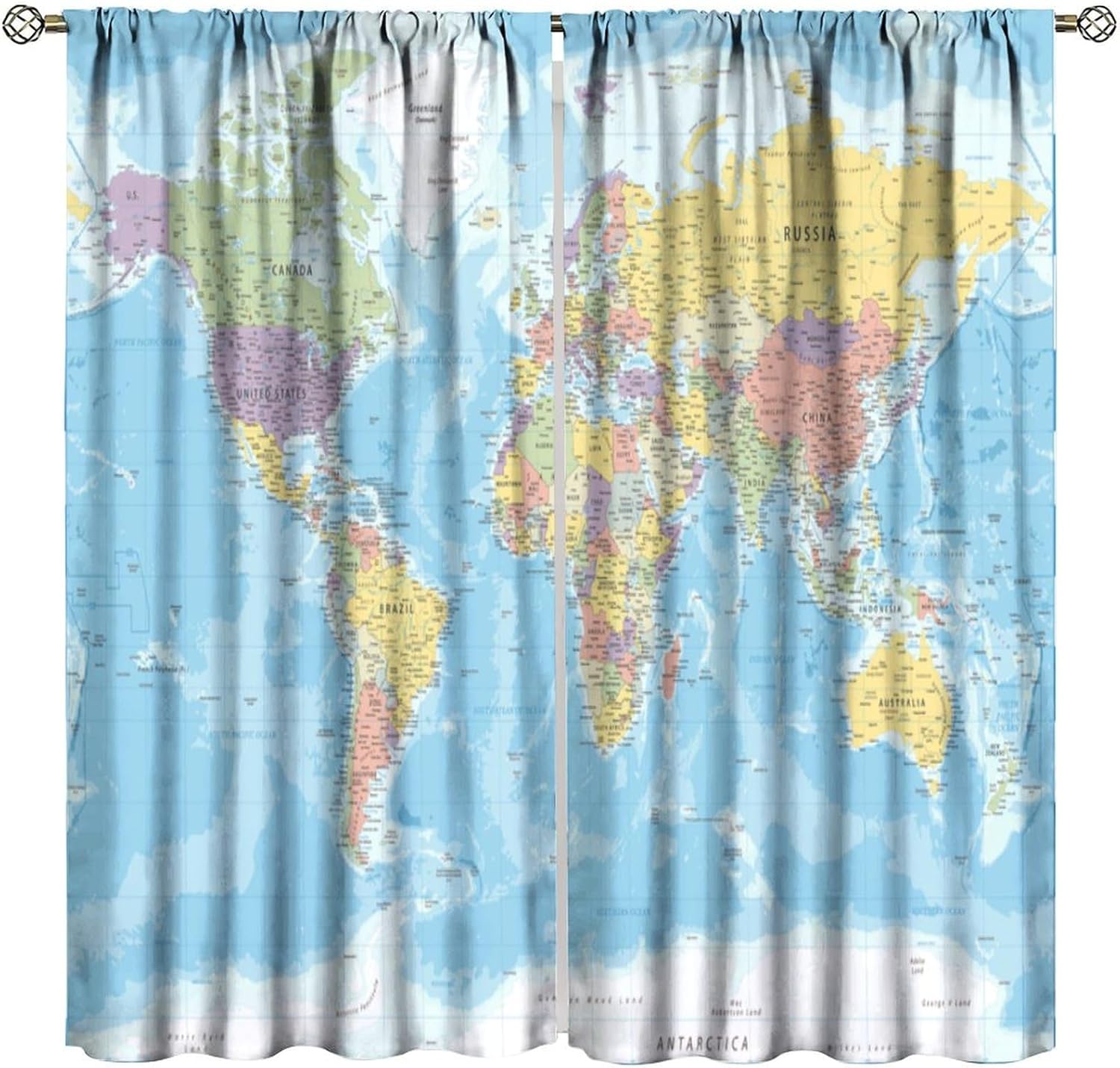 Amazon.com: Colorful World Map Curtains Country Names Continents Oceans ...