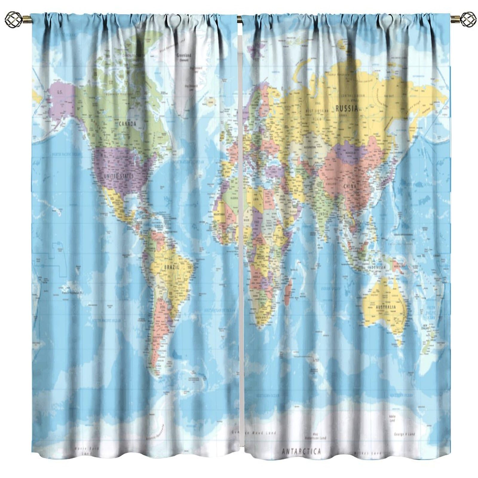Amazon.com: Colorful World Map Curtains Country Names Continents Oceans ...