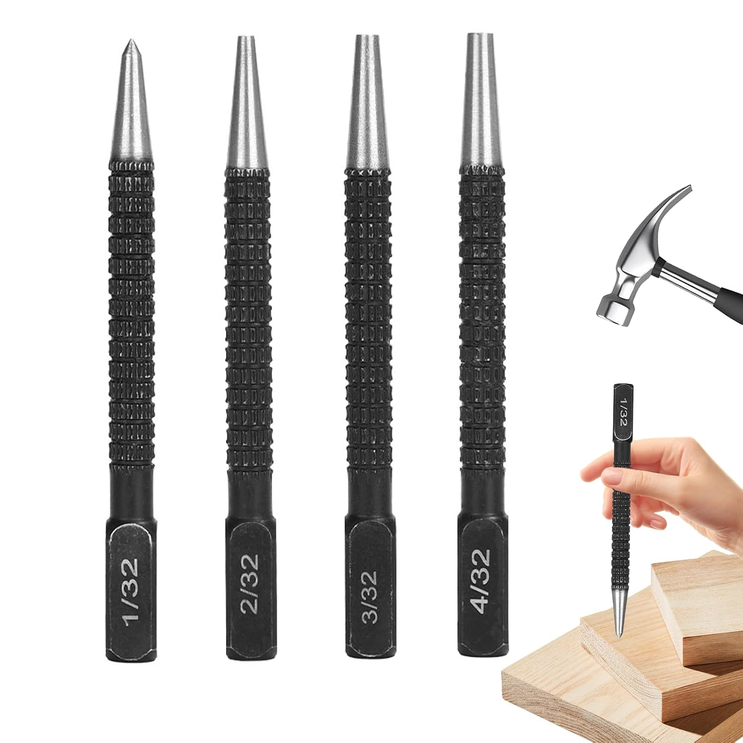 4PCS Nail Punch And Centre Punch Set, Positioning Punchs Tool For Wood ...