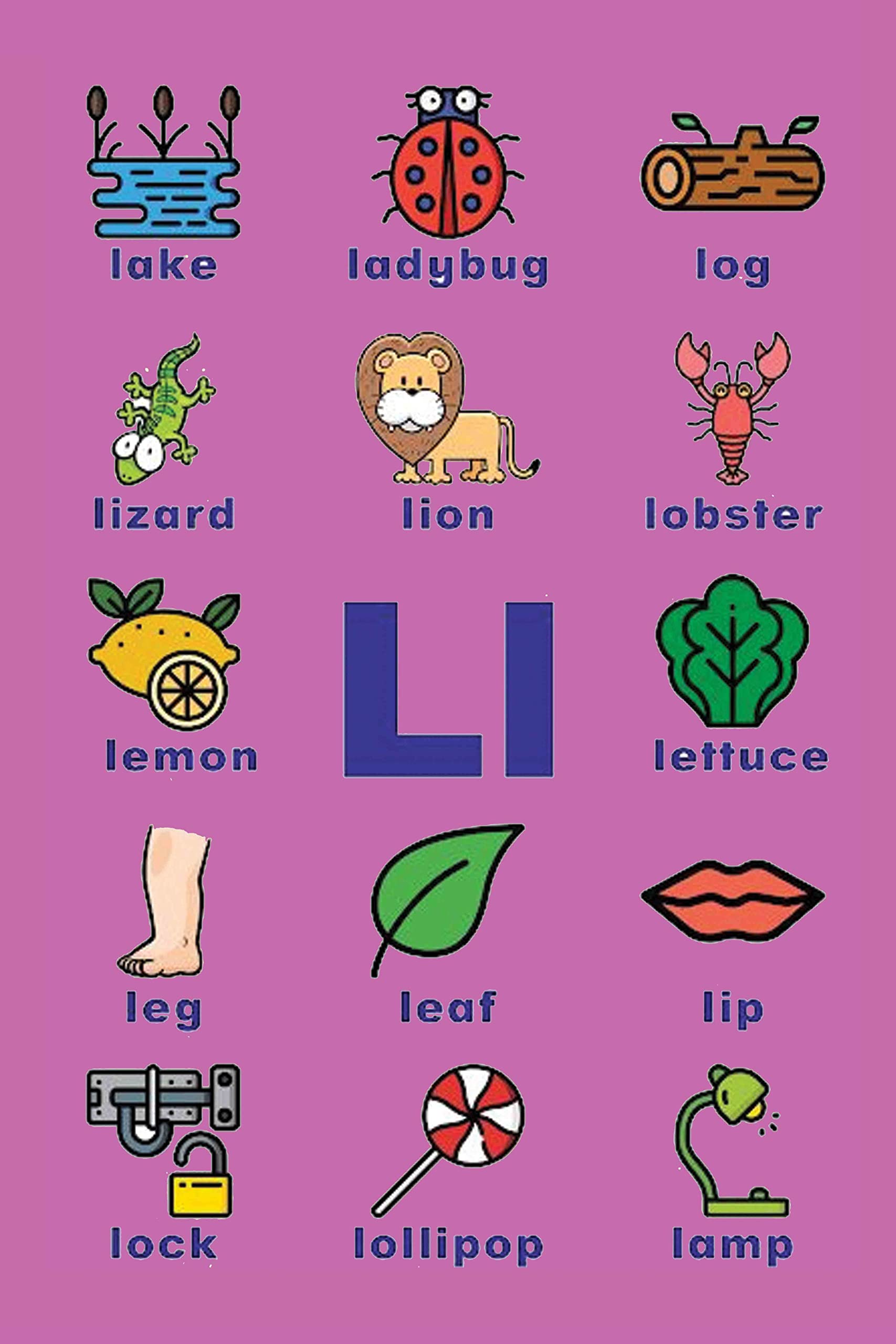 L Words For Kids Learn To Trace Letter L. Study English Words.
