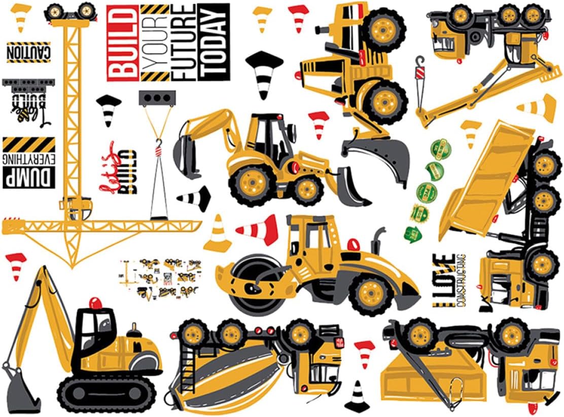 WEKADRIN Cartoon Construction Vehicle Wall Sticker Set, PVC, Easy to ...