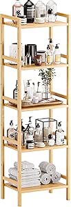 Amazon.com: HITNET Tall Narrow Bookshelf, 5 Tier Bathroom Shelf Bamboo, Floor Standing Display ...