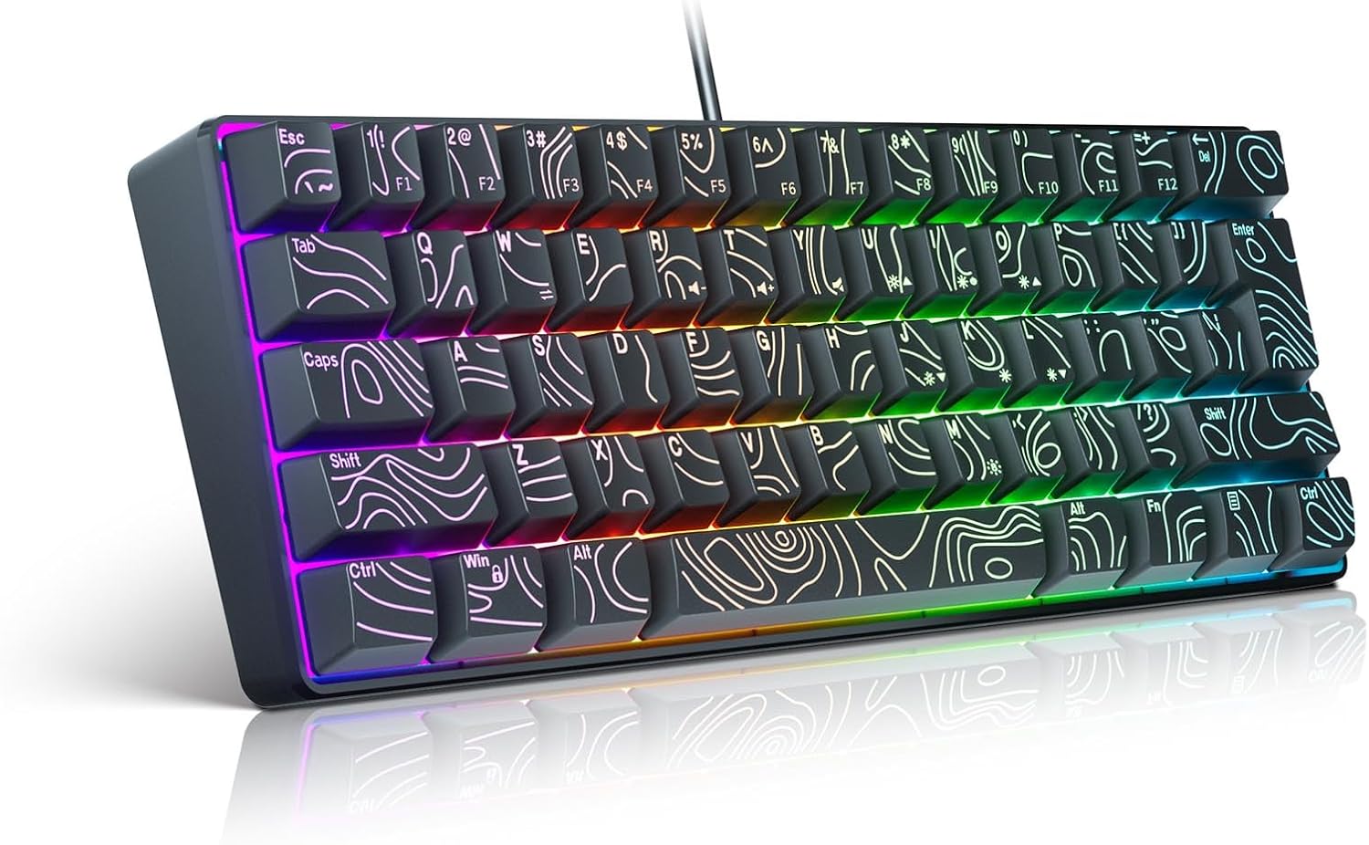 Plyisty Wired USB Keyboard, RGB Backlit, Compact 61 Key Layout, N Key ...