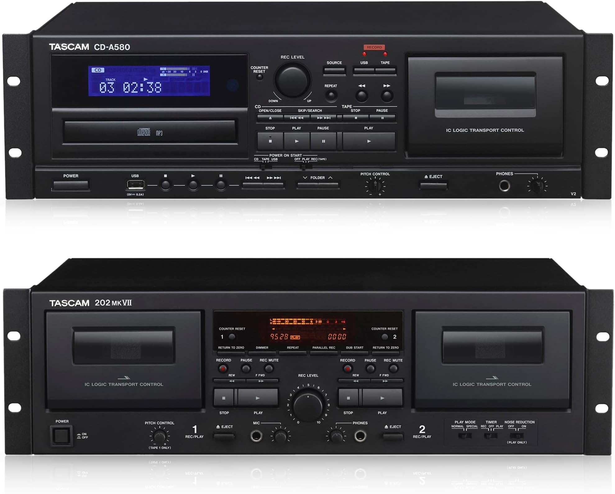 Amazon.com: TASCAM CD-A580-V2 Rackmount Recorder and Dual Cassette ...