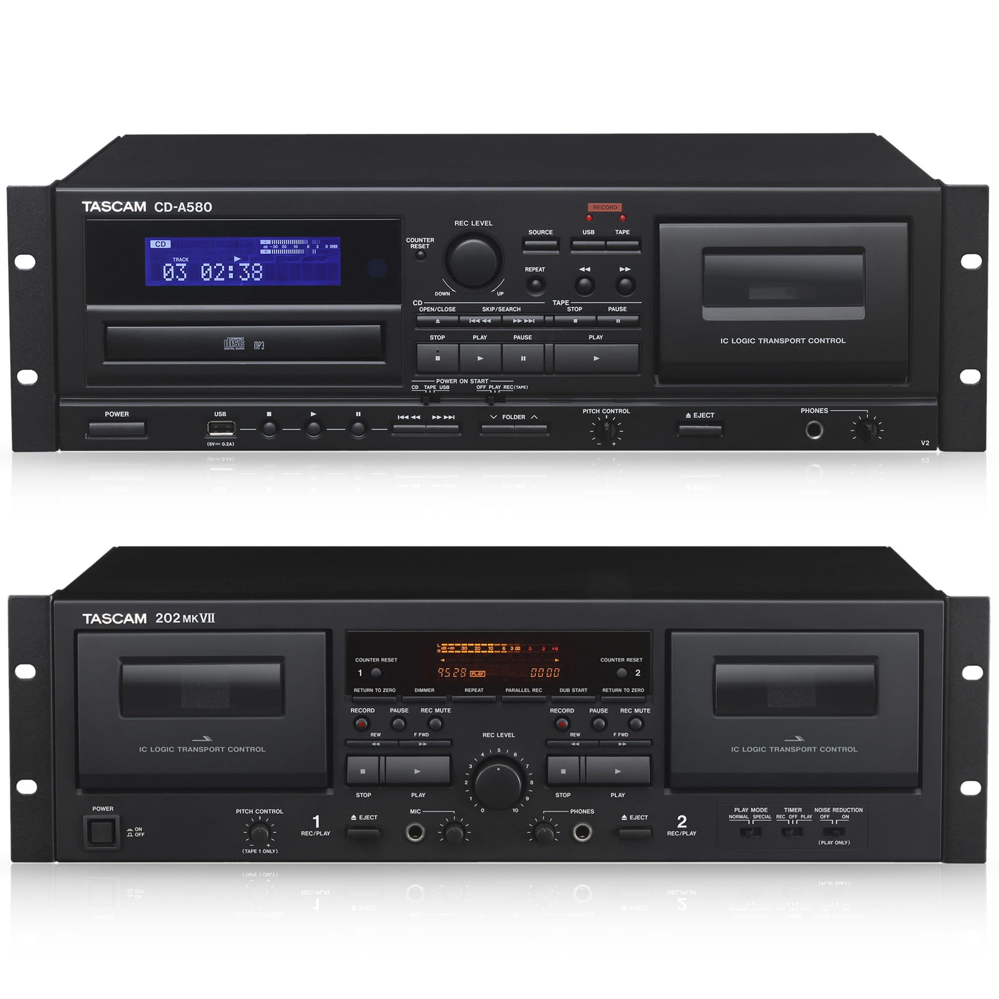 Amazon.com: TASCAM CD-A580-V2 Rackmount Recorder and Dual Cassette ...
