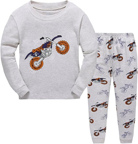 Little Boy Motorcycle Pajamas 2 Piece Cotton Pants Pjs Set for Kids (2T ...
